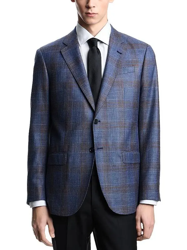 Emporio Armani Regular Fit Plaid Blazer - Bluette