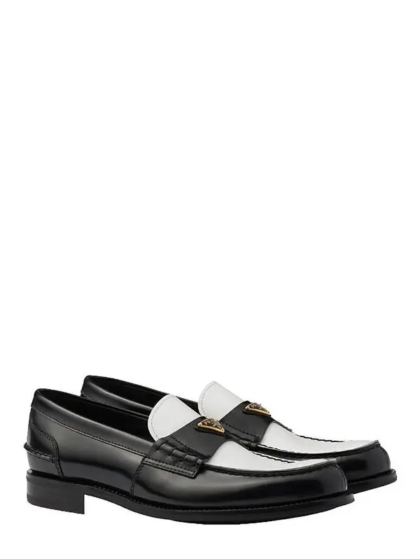 Prada Two-tone Brushed Leather Loafers - Black