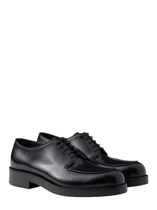 Prada Brushed Leather Derby Shoes - Black