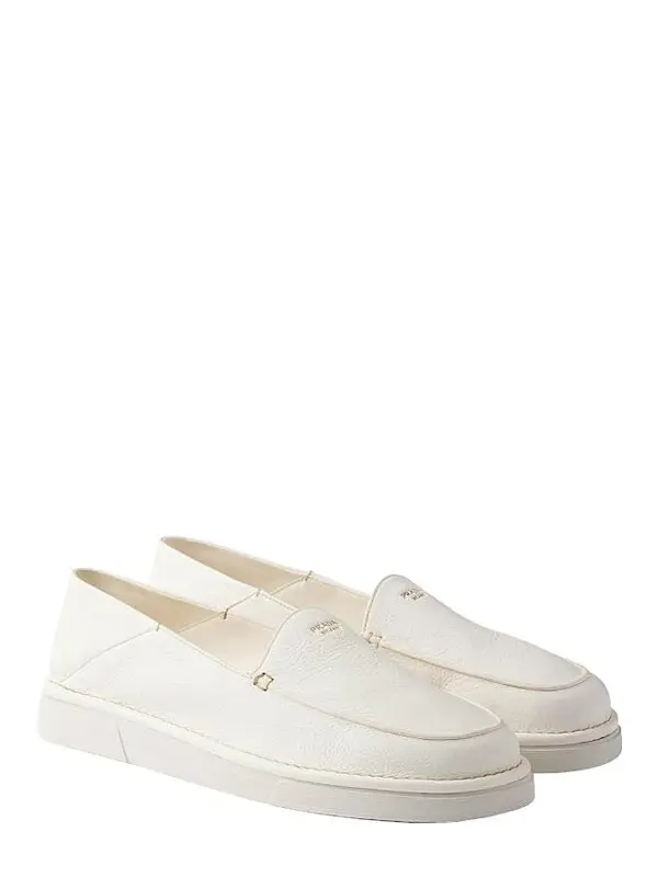 Prada Leather Slip-on Loafers - Neutral