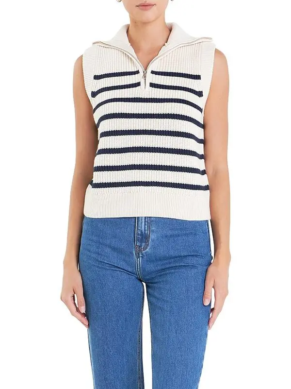 English Factory Stripe Sleeveless Knit Top - Cream And Navy