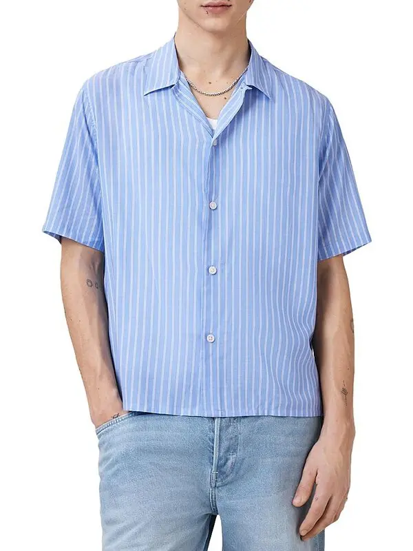 ALLSAINTS Arran Boxy Fit Short Sleeve Shirt - Areo Blue