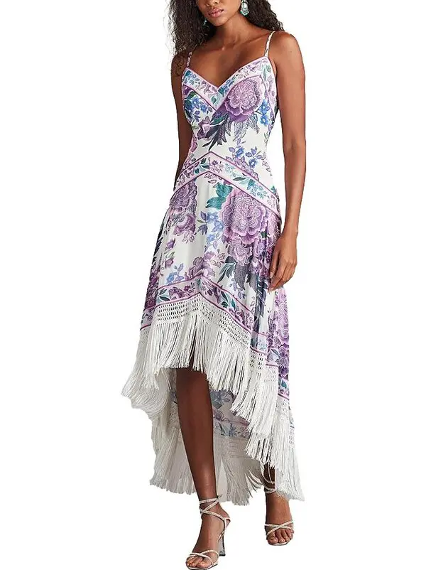 Tadashi Shoji Lua Floral Print Slip Dress - White Purple Floral