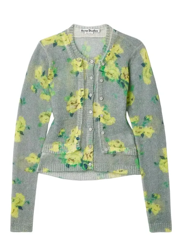 Acne Studios Layered Floral-print Mohair-blend Sweater - Gray