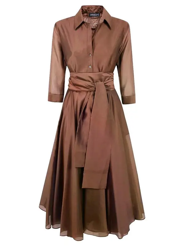 DRHOPE Belted Midi Dress - Brown