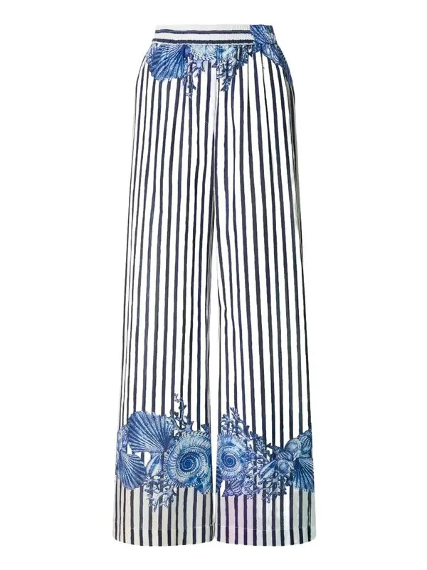 Alberta Ferretti Striped Cotton Trousers - White
