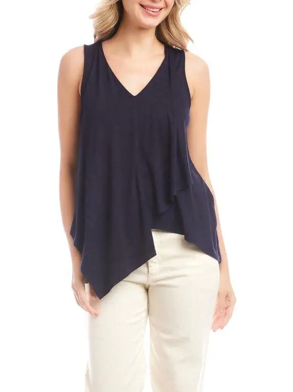 Karen Kane Drape Layered Asymmetric Tank - Navy