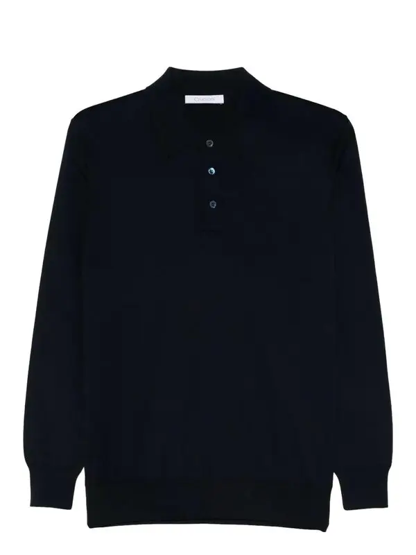 CRUCIANI Fine-ribbed Polo Shirt - Blue