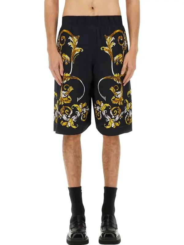 Versace Shorts With Baroque Print - Black