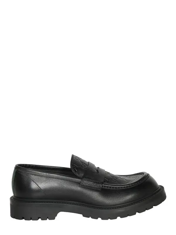 Gucci Leather Loafers With Gg Detail - Black