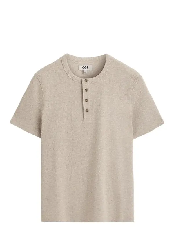 Cos Slim-fit Ribbed Henley T-shirt - Beige