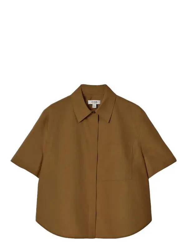 Cos Cropped Cotton Shirt - Orange