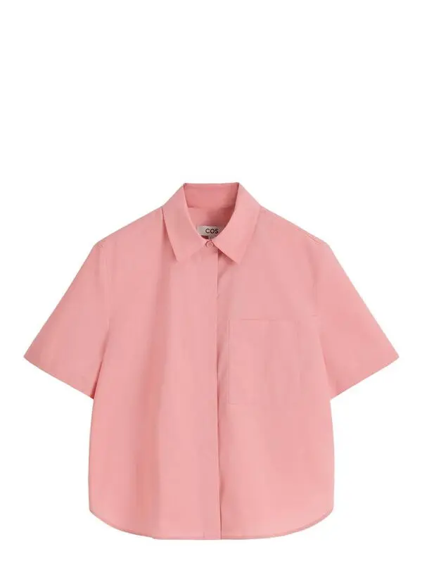 Cos Cropped Cotton Shirt - Pink