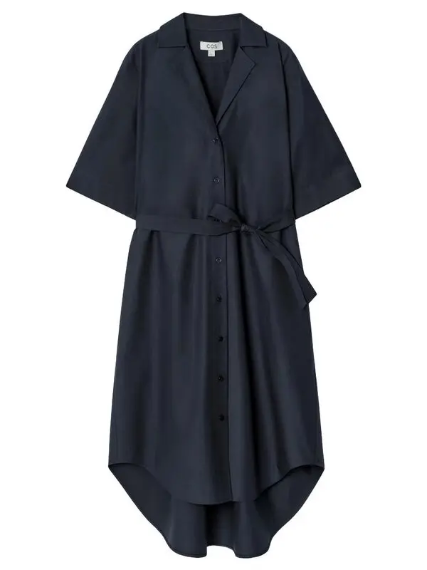 Cos Belted Short-sleeve Midi Shirt Dress - Navy