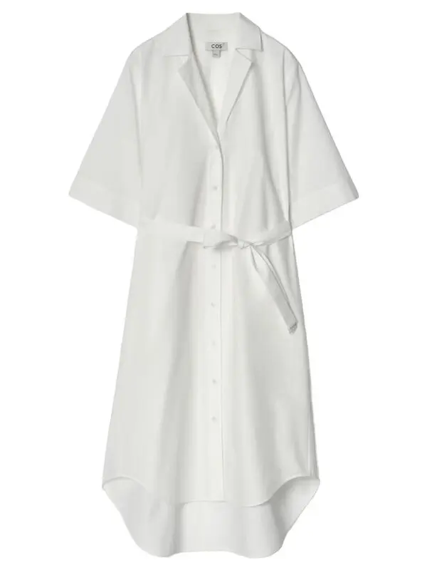 Cos Belted Short-sleeve Midi Shirt Dress - White