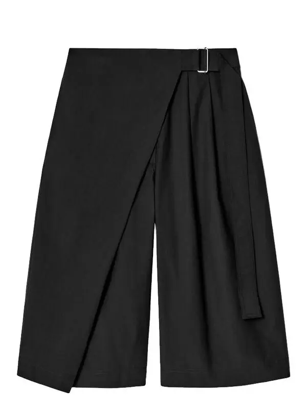 Cos Belted Wrap-front Cotton Shorts - Black