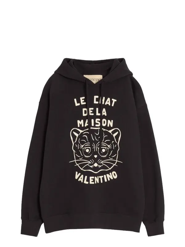 Valentino Garavani Cotton Sweatshirt With 'le Chat De La Maison' Patch - Black/butter