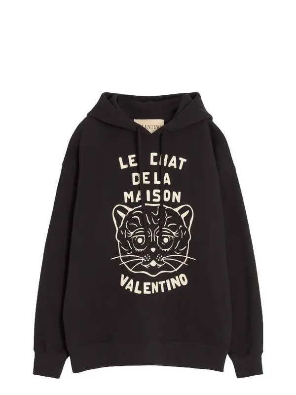Valentino Garavani Cotton Sweatshirt With 'le Chat De La Maison' Patch - Black/butter