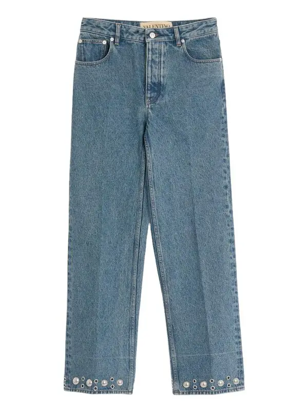 Valentino Garavani Denim Trousers With Cabochons - Blue