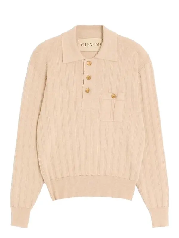 Valentino Garavani Long-sleeved Ribbed Polo - Cream