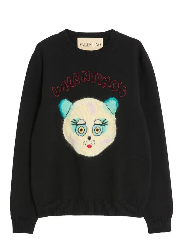 Valentino Garavani Wool And Cotton Jumper With Embroidered Patch - Black