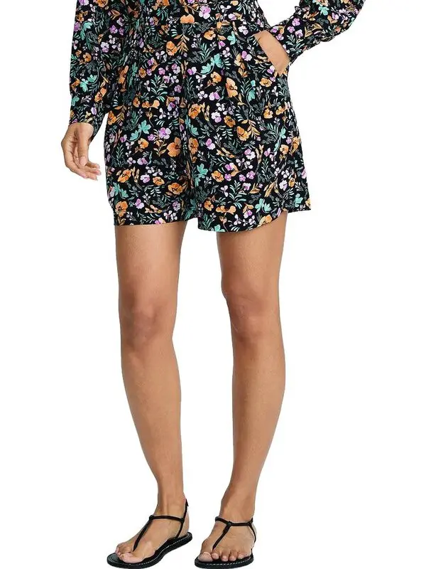 LANDS' END Creaseless High-rise 7" Shorts - Black Large Watercolor Floral