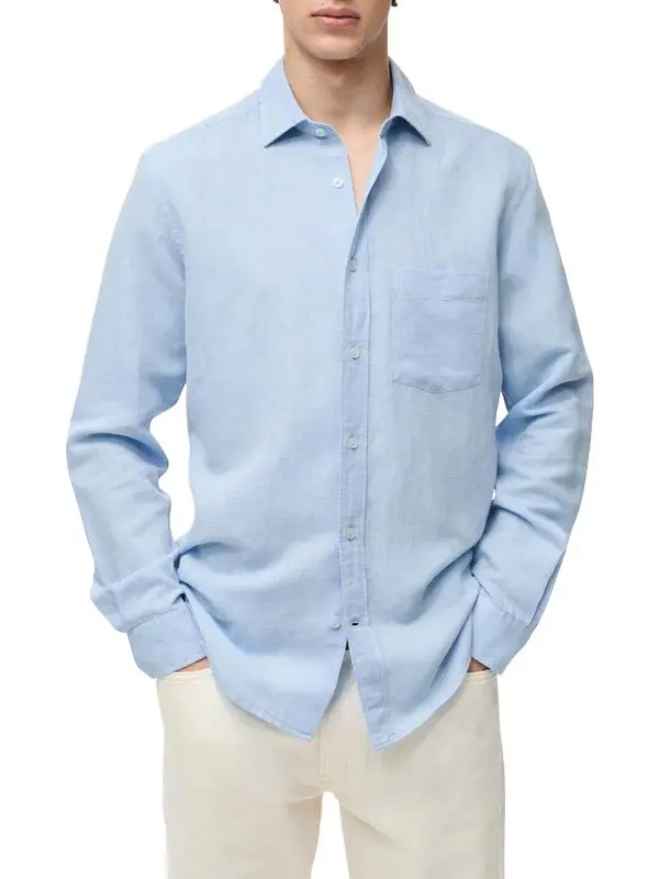 Mango Classic Fit Linen & Cotton Button-up Shirt - Sky Blue