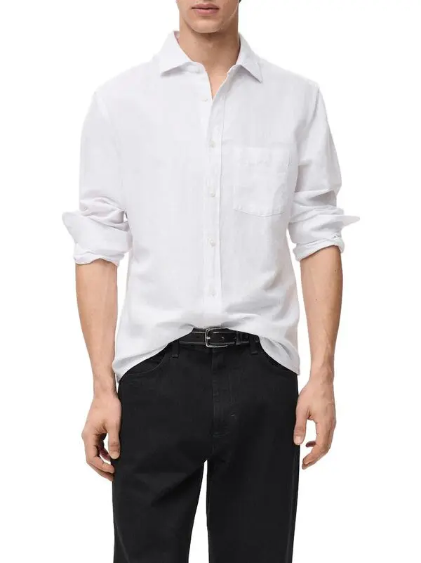 Mango Classic Fit Linen & Cotton Button-up Shirt - White