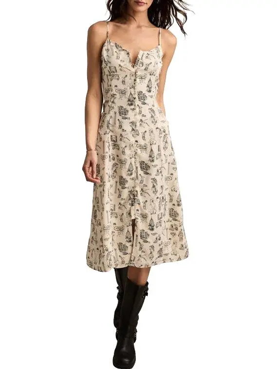 Lucky Brand Simone Printed A-line Dress - Cream Conversational Print