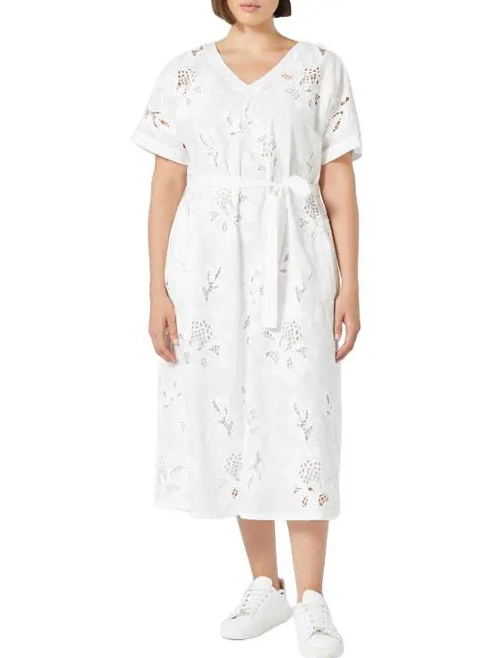 Marina Rinaldi Micaela Embroidered Cotton Midi Dress - Optical White