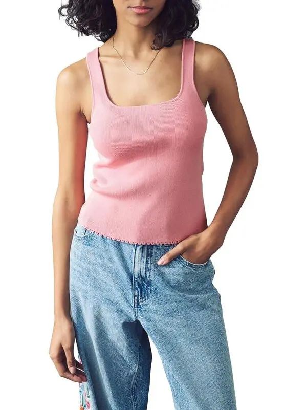 NEXT Square Neck Knit Tank With Scalloped Edges - Pink