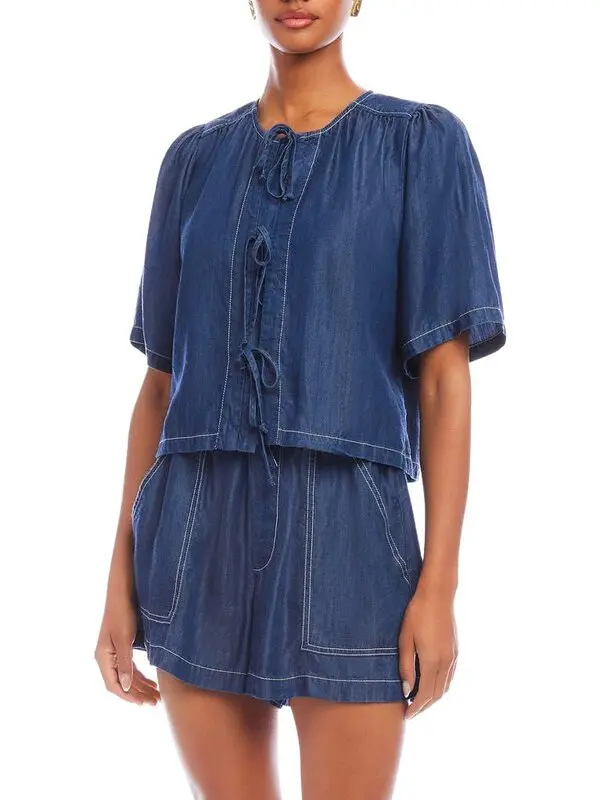 Fifteen Twenty Nadine Tie Front Top - Indigo