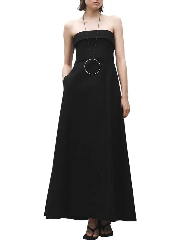 Mango Strapless Fit & Flare Maxi Dress - Black