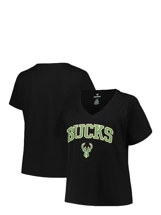 Profile Milwaukee Bucks Arch Over Logo V-neck T-shirt - Black