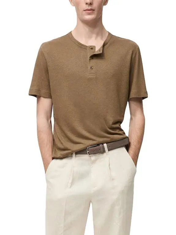 Mango Linen Blend T-shirt - Khaki