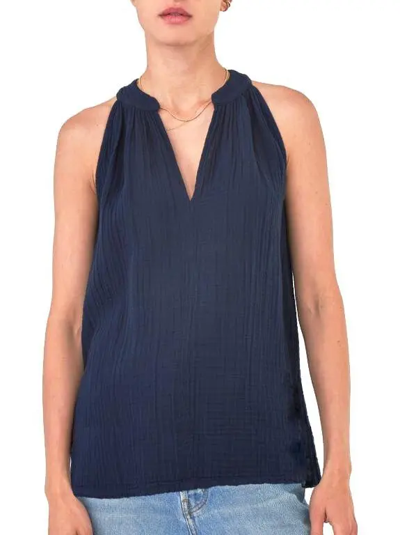 OCEAN+MAIN Sleeveless Gauze Top - Navy