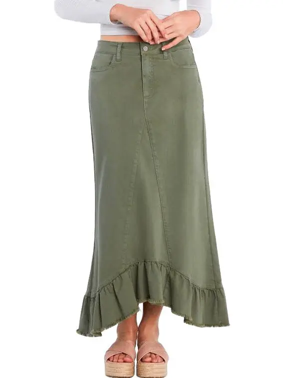 WASH LAB DENIM Pieced Ruffle Maxi Skirt - Olive