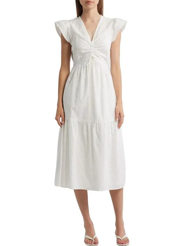 LIPSY Broderie Cotton Midi Dress - White