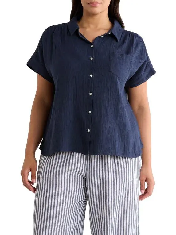 Caslon Cotton Gauze Button-up Shirt - Navy Still