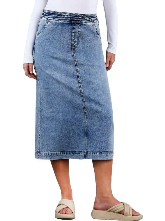 WASH LAB DENIM Midi Skirt - No Frills Blue
