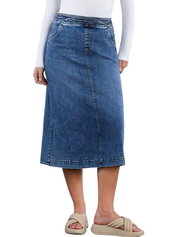 WASH LAB DENIM Midi Skirt - Shark Blue
