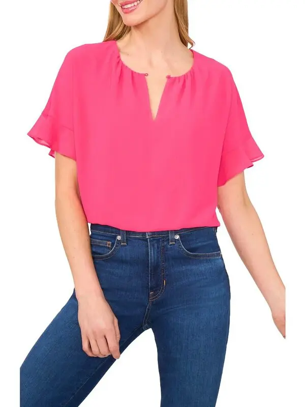 CECE DUPRAZ Flutter Sleeve Georgette Top - Magenta