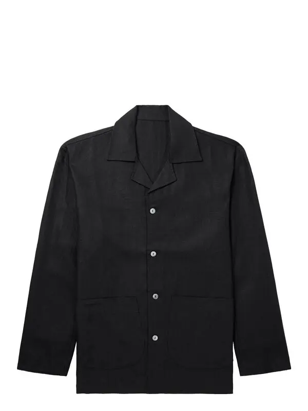STOFFA Camp-collar Linen-canvas Overshirt - Black