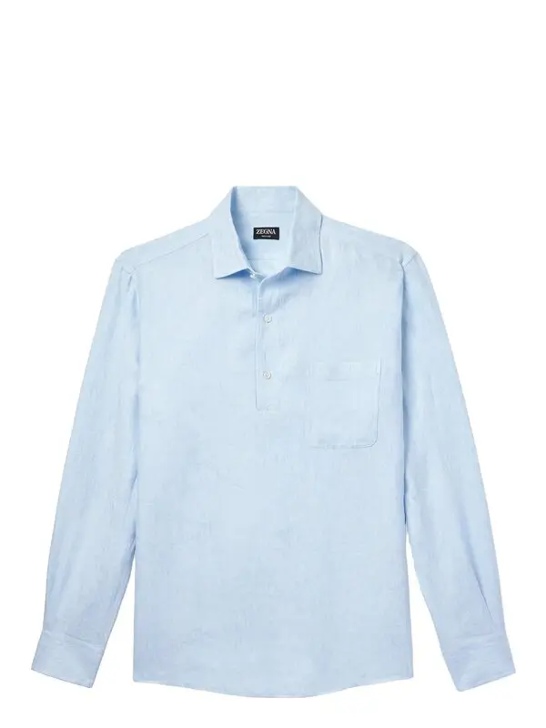 Zegna Oasi Linen Half-placket Shirt - Blue