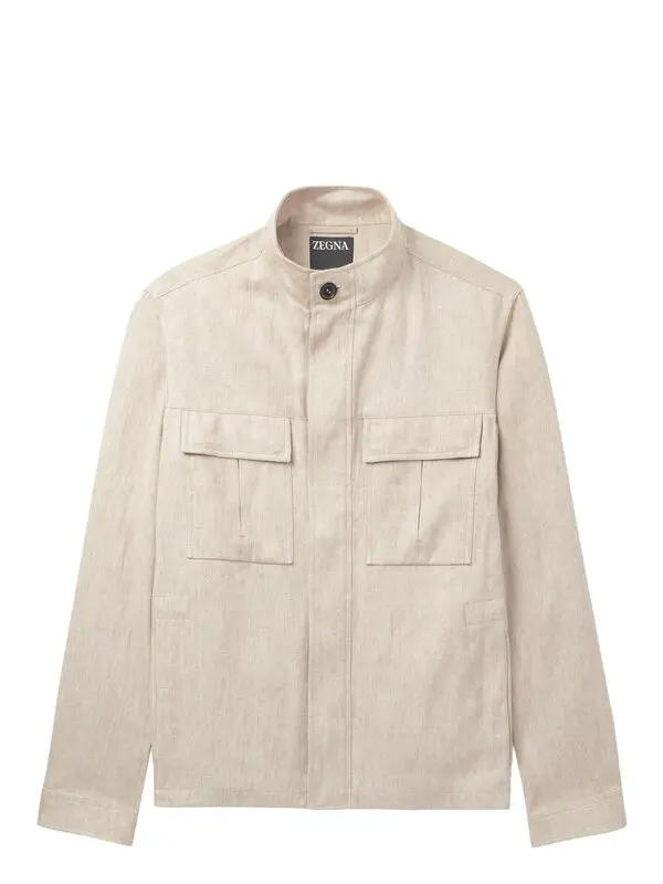 Zegna Leather-trimmed Linen Overshirt - Neutrals