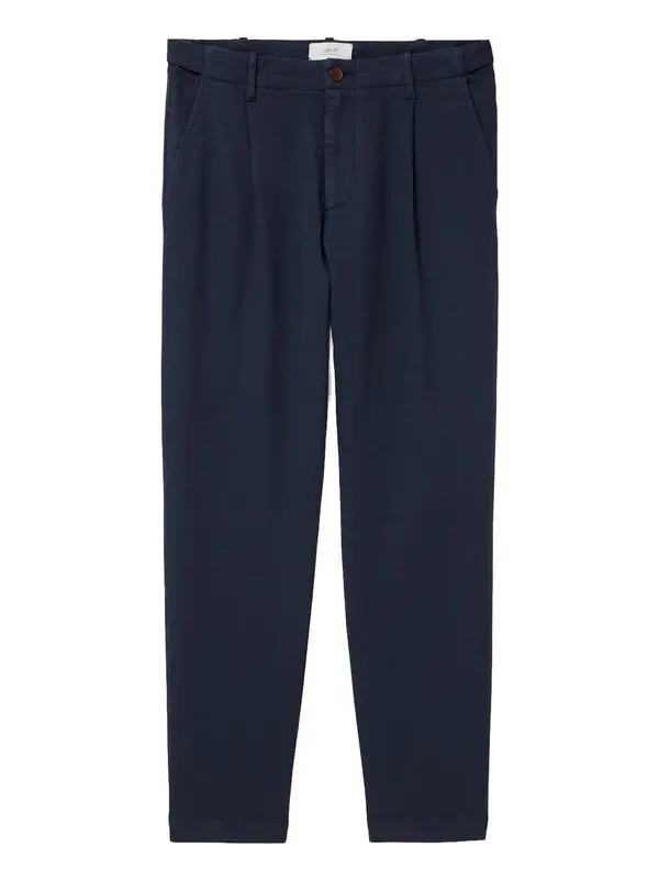 Mr P. Daniel Tapered Pleated Organic Cotton-twill Trousers - Blue