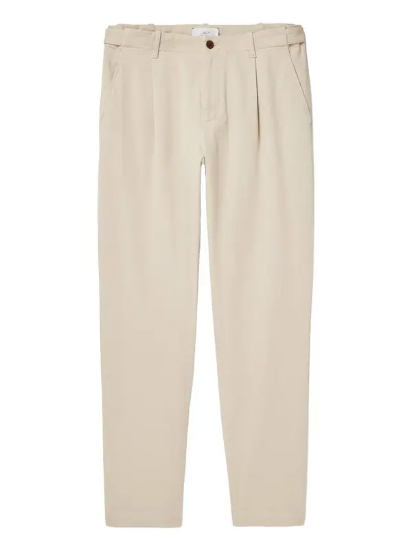 Mr P. Tapered Pleated Organic Cotton-twill Trousers - Gray