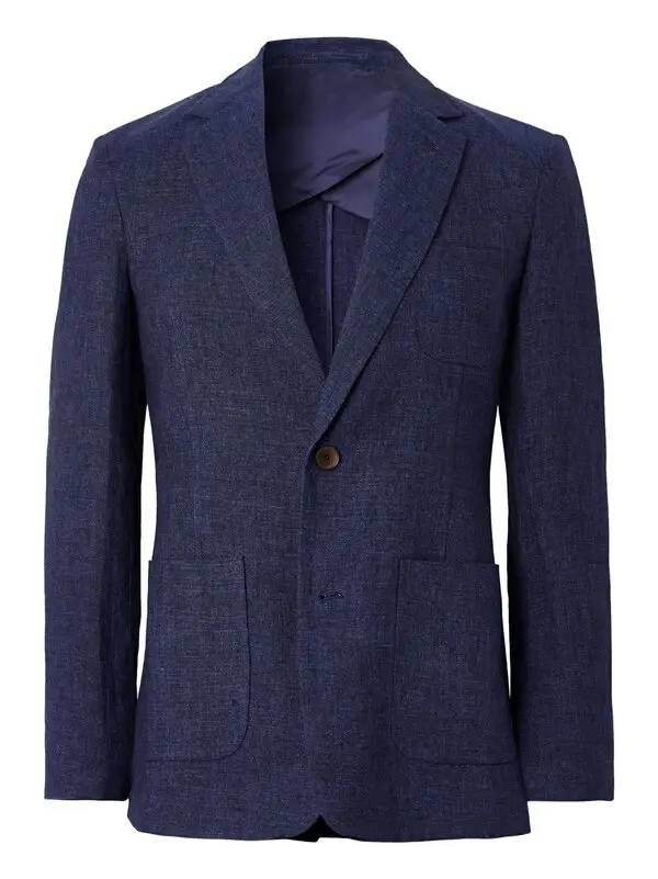 Mr P. Unstructured Linen-chambray Suit Jacket - Blue
