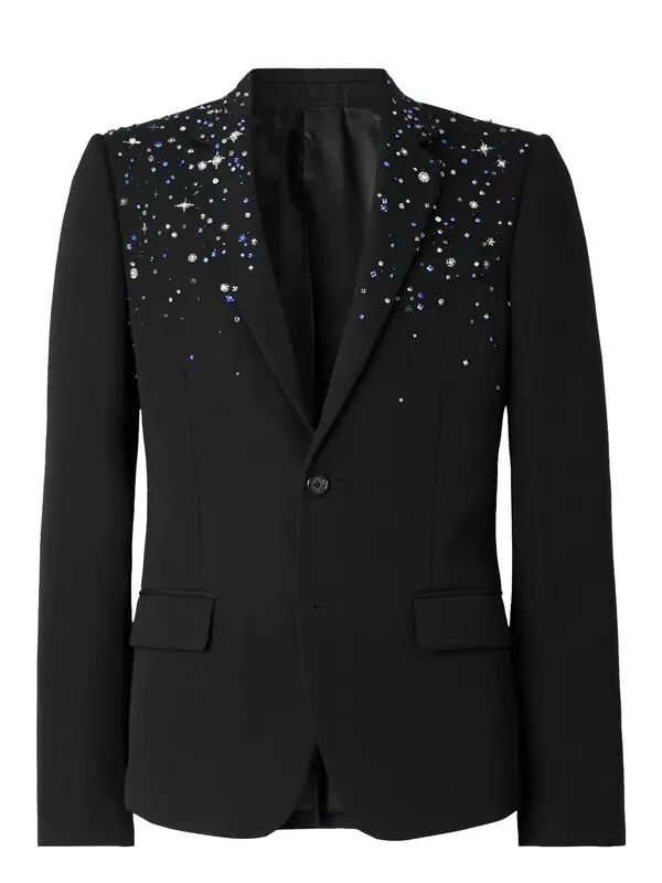 Alexander McQueen Slim-fit Crystal-embellished Wool Blazer - Black