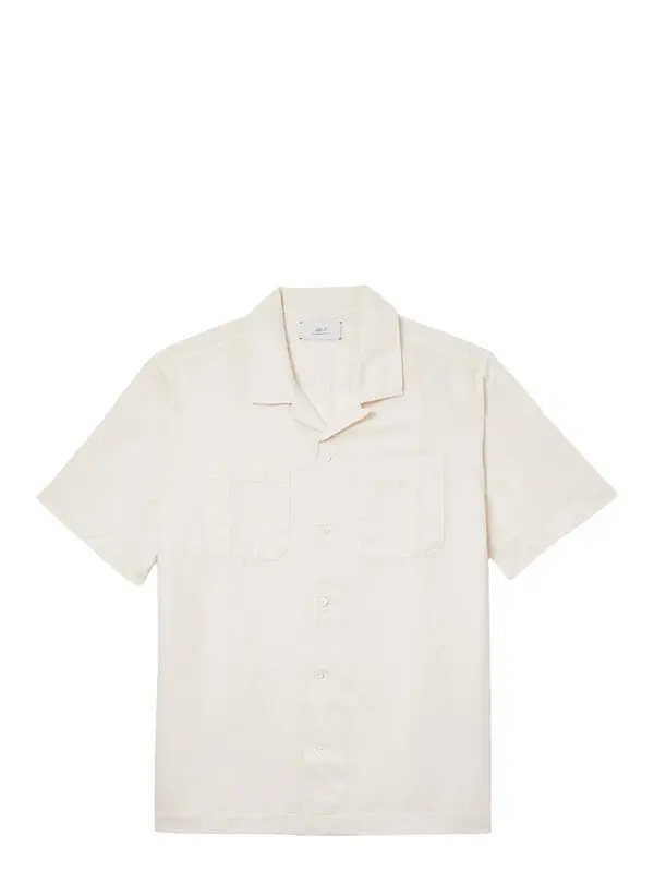 Mr P. Camp-collar Cotton And Linen-blend Twill Shirt - Neutrals